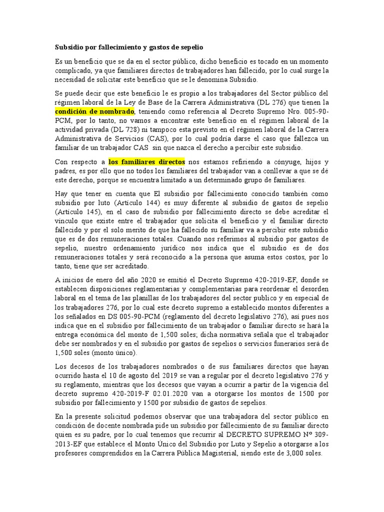 Subsidios por fallecimiento y sepelio 276 | PDF | Regulación ...