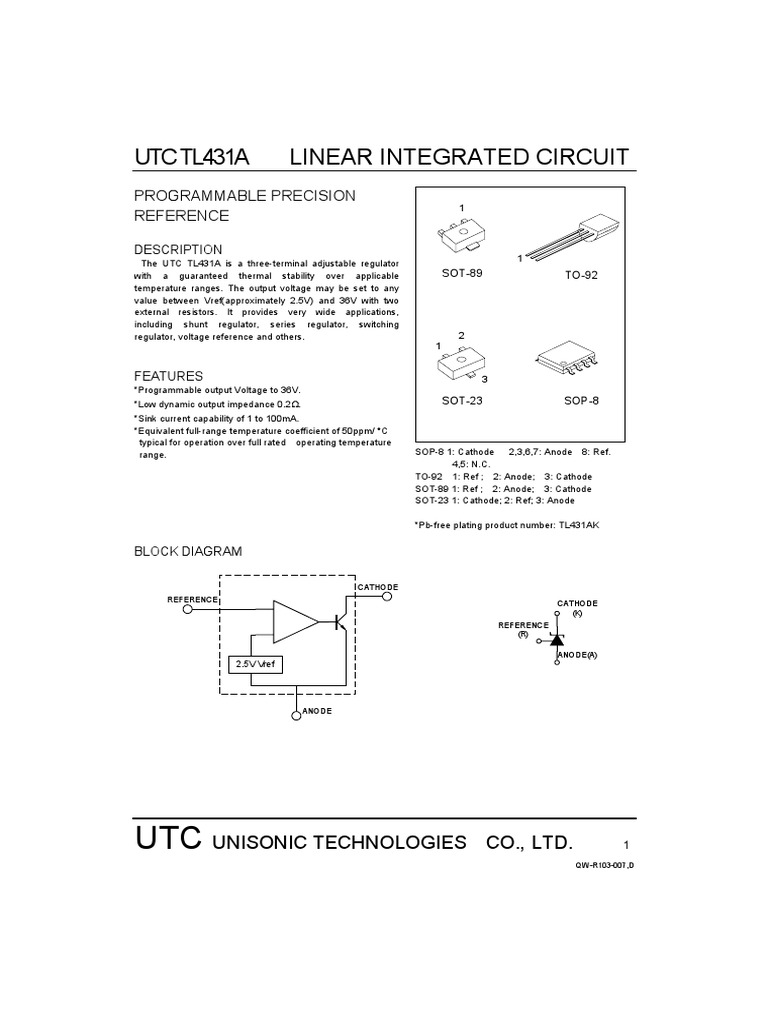 Utc TL431K | PDF | Amplifier | Metrology