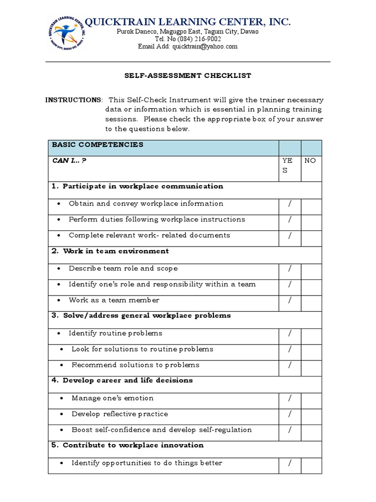 Self Assessment Checklist Forms 1 4 | PDF | Traffic | Occupational ...