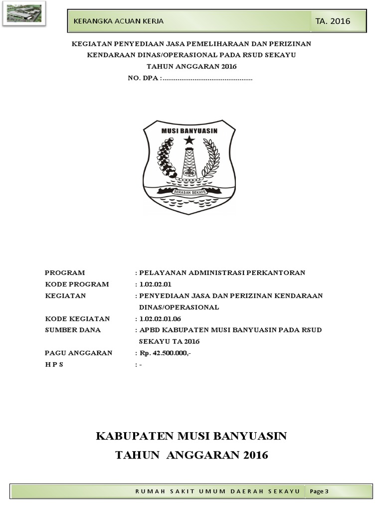 KAK Kegiatan Penyediaan Jasa Pemeliharaan Dan Perizinan Kendaraan Dinas | PDF