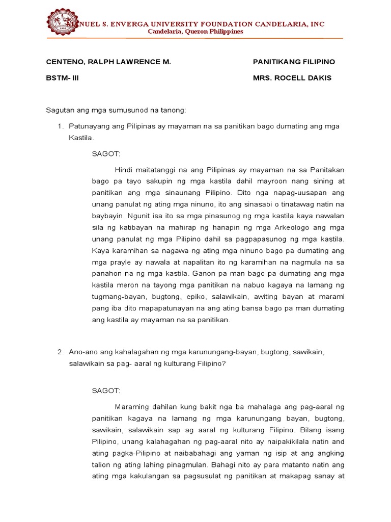 Panitikang Filipino-Centeno | PDF