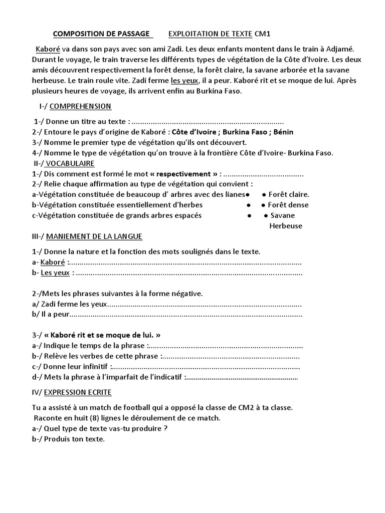 Composition de Passage Et Bareme CM1 2022 | PDF | Côte d'Ivoire | Savane