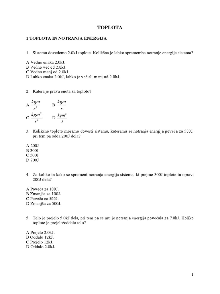 1 Toplota in Notranja Energija | PDF