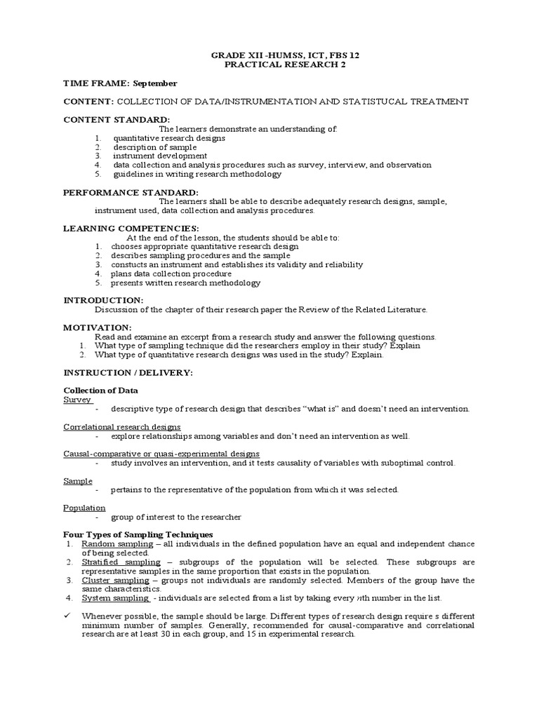 PR2 Collection of Data | PDF | Sampling (Statistics) | Survey Methodology