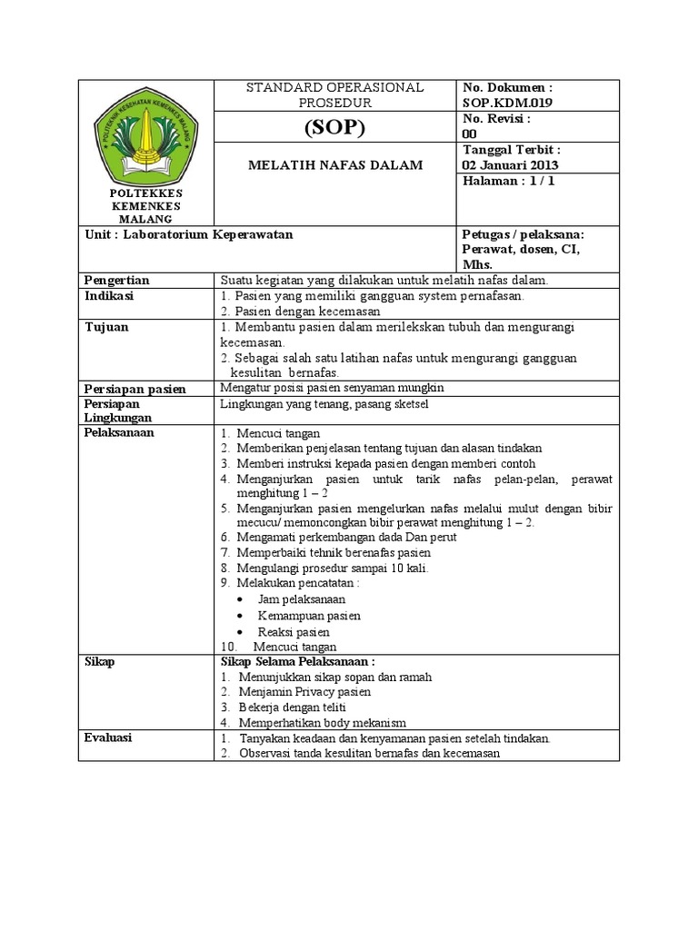 Latihan Nafas Dalam untuk Pasien | PDF