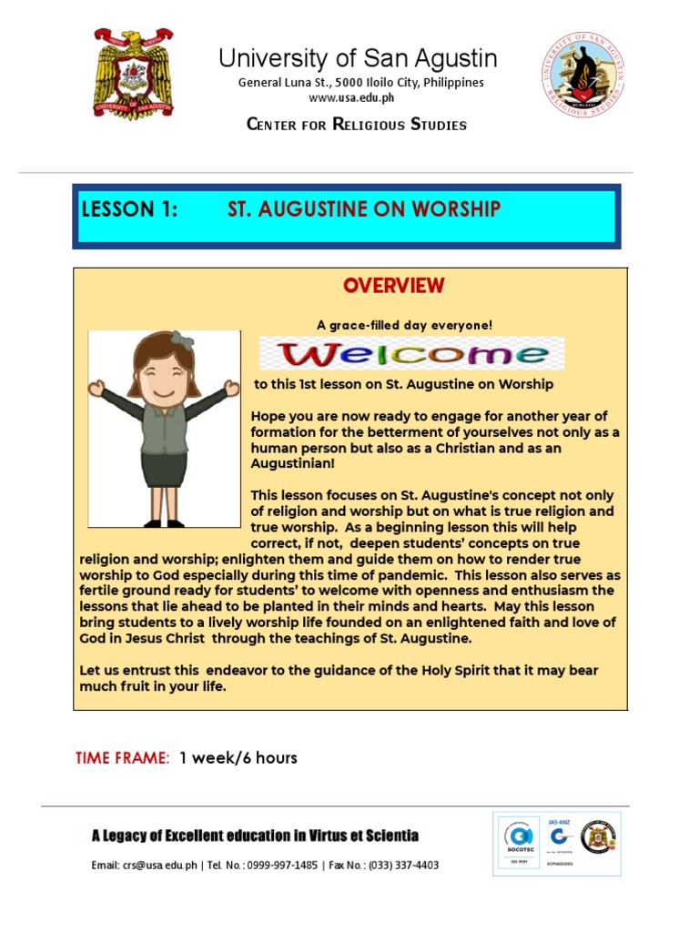 CHF 3 Lesson 1 St. Augustine On Worship | PDF | Worship | Augustine Of ...