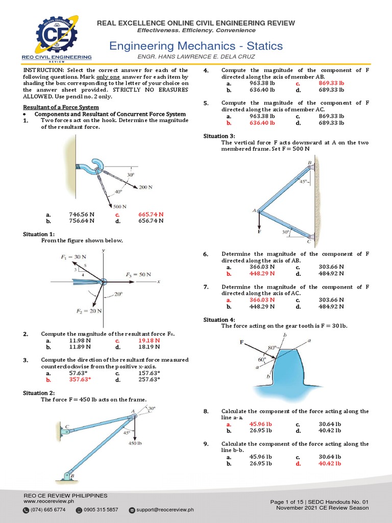 Civil Engineering Statics Review | PDF | Friction | Force