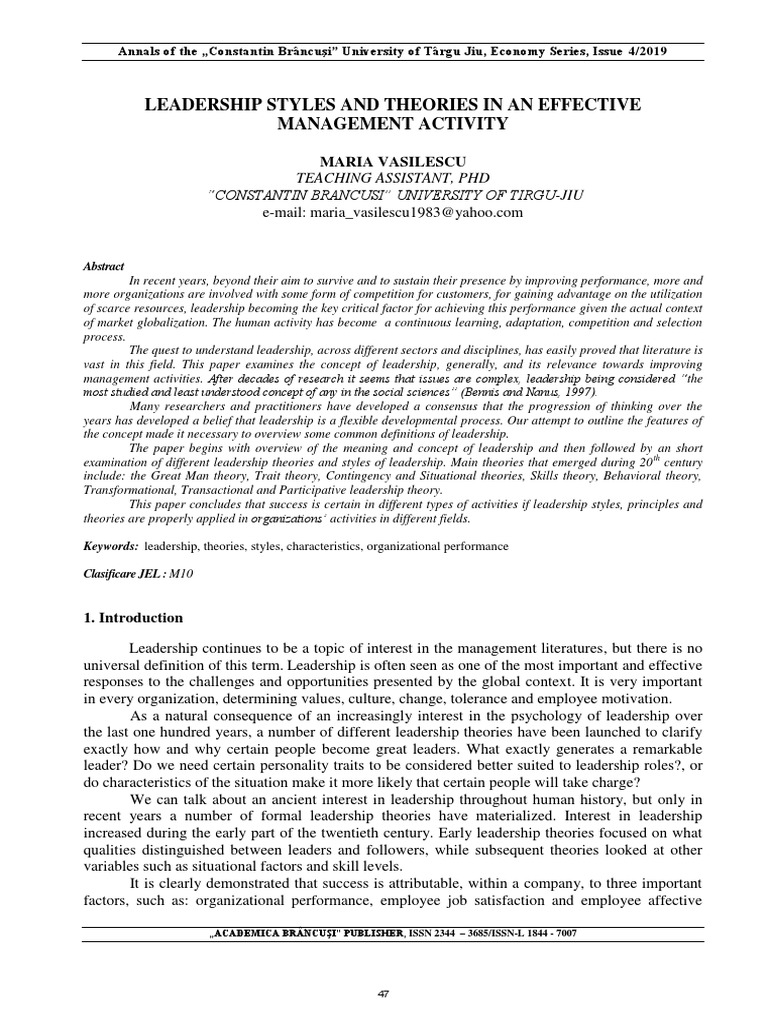 1 Leadership Styles and Theories in An Effective | PDF | Leadership ...