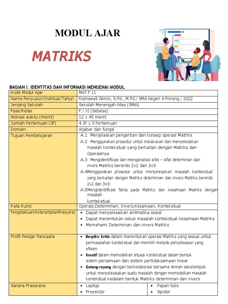 Modul Ajar Matriks Kelas 11 Kurikulum Merdeka | PDF