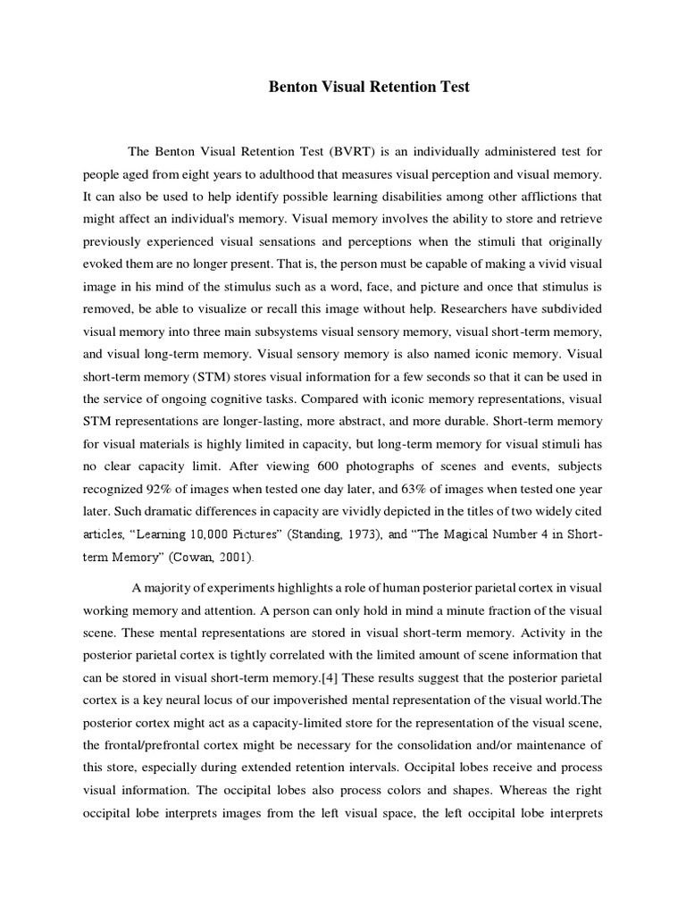 Benton Visual Retention Test Overview | PDF | Neuroscience | Mental ...