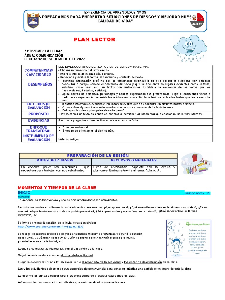 12 Plan Lector. - La Lluvia | PDF | Evaluación | Aprendizaje