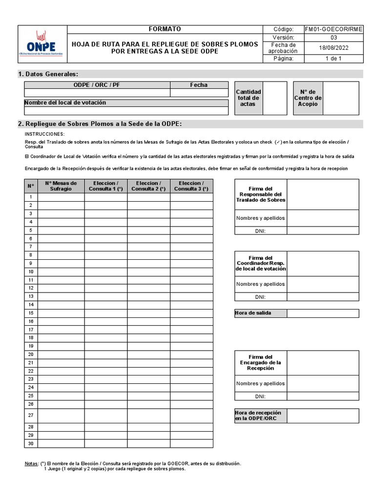 FM01 - GOECOR - RME HR para El Repliegue de SP Por Entregas A Las Sede de ODPE - V03 | PDF