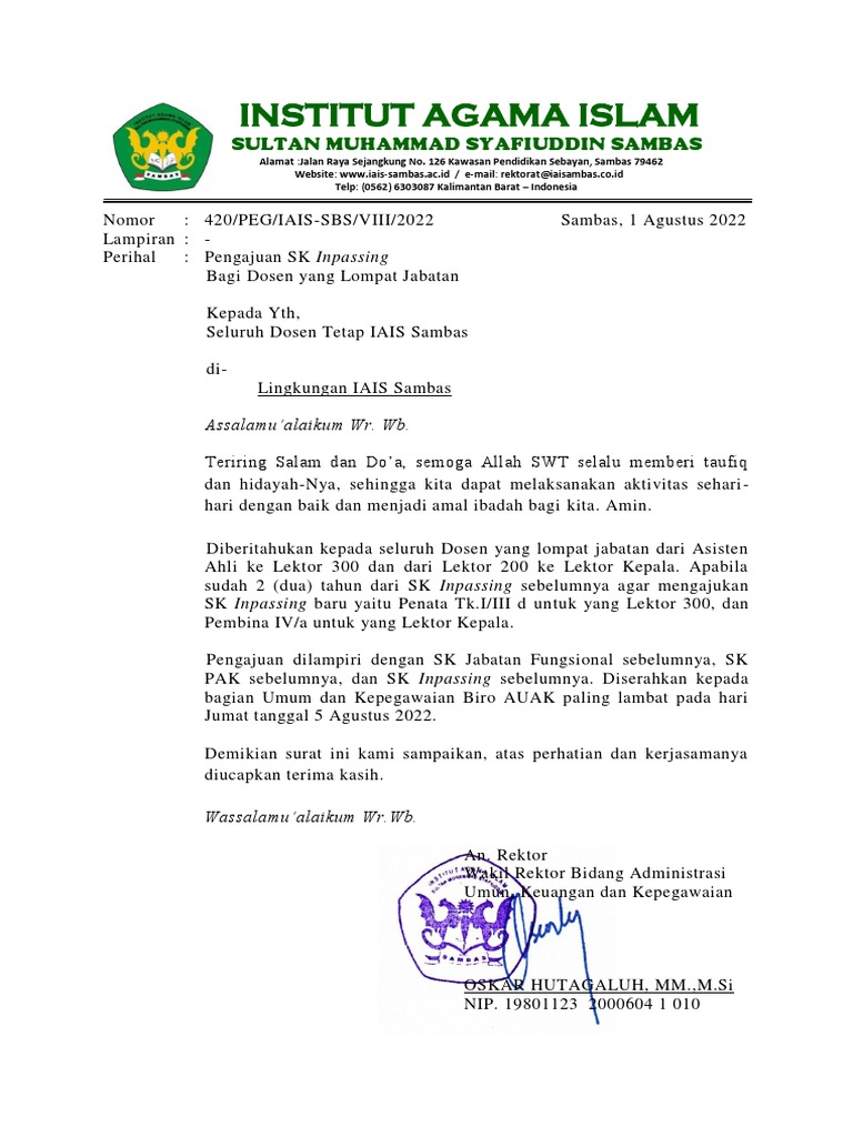 Pengajuan SK Inpassing Bagi Dosen Yg Lompat Jabatan | PDF