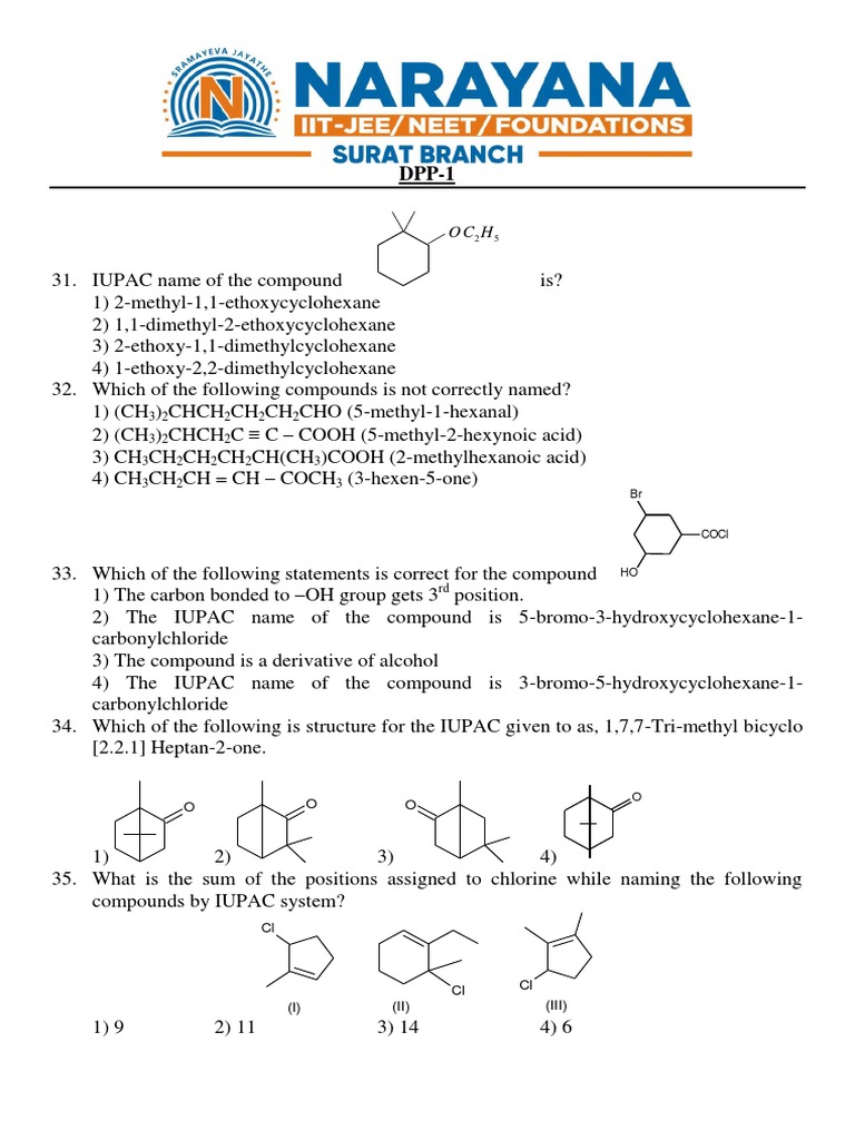 Organic Chemistry IUPAC Naming Quiz | PDF | Conformational Isomerism ...