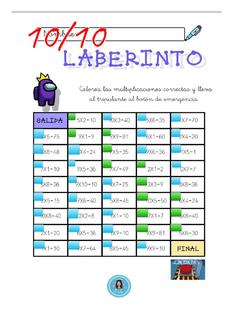 Ejercicio de Laberinto de Multiplicaciones Among Us | PDF