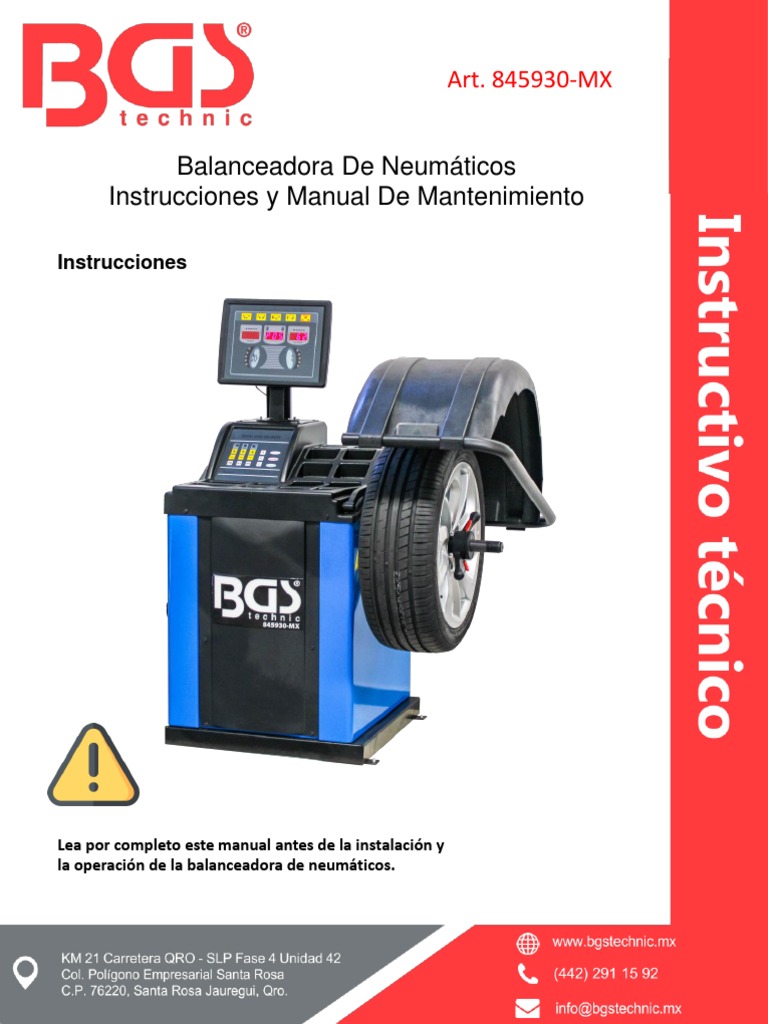 Balanceadora de Neumáticos Instrucciones y Manual de Mantenimiento ...