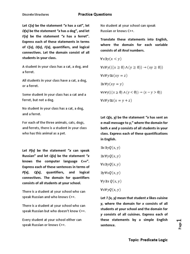 Q2 - Practice Questions (Predicate Logic) | PDF | Metalogic | Cognitive ...