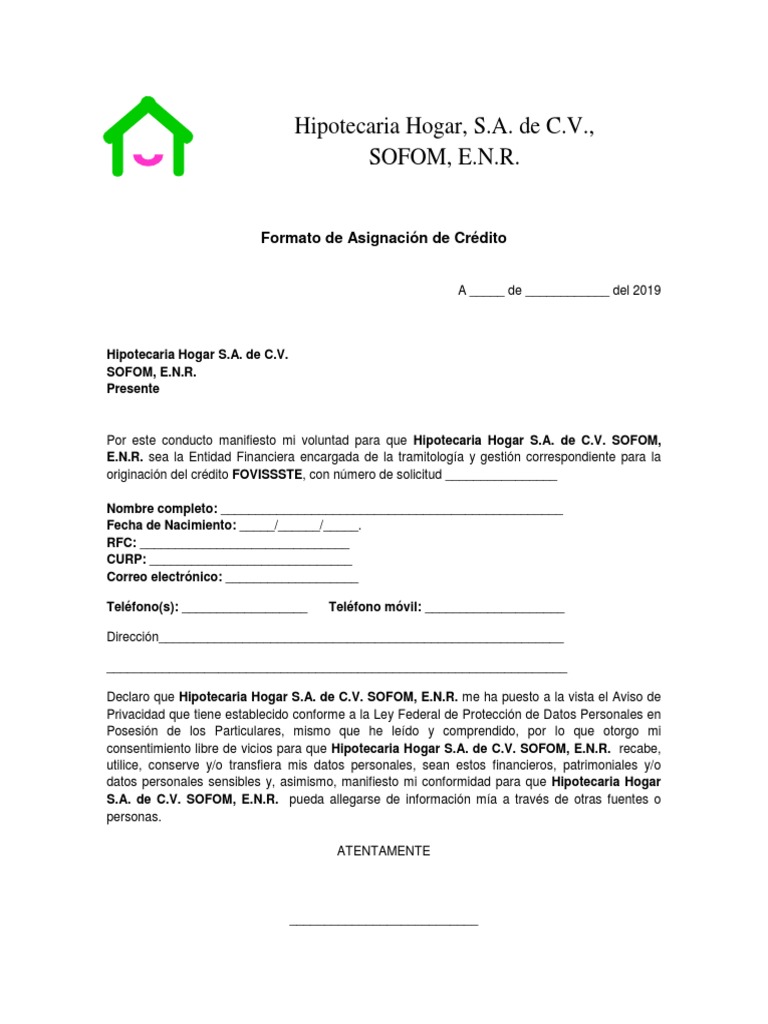 Formato Asignacion Sofom | PDF