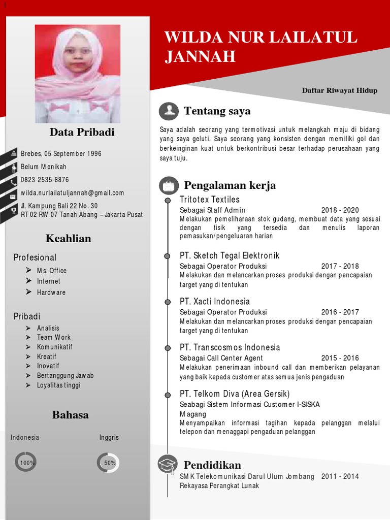 CV - Wilda Nur Lailatul Jannah | PDF