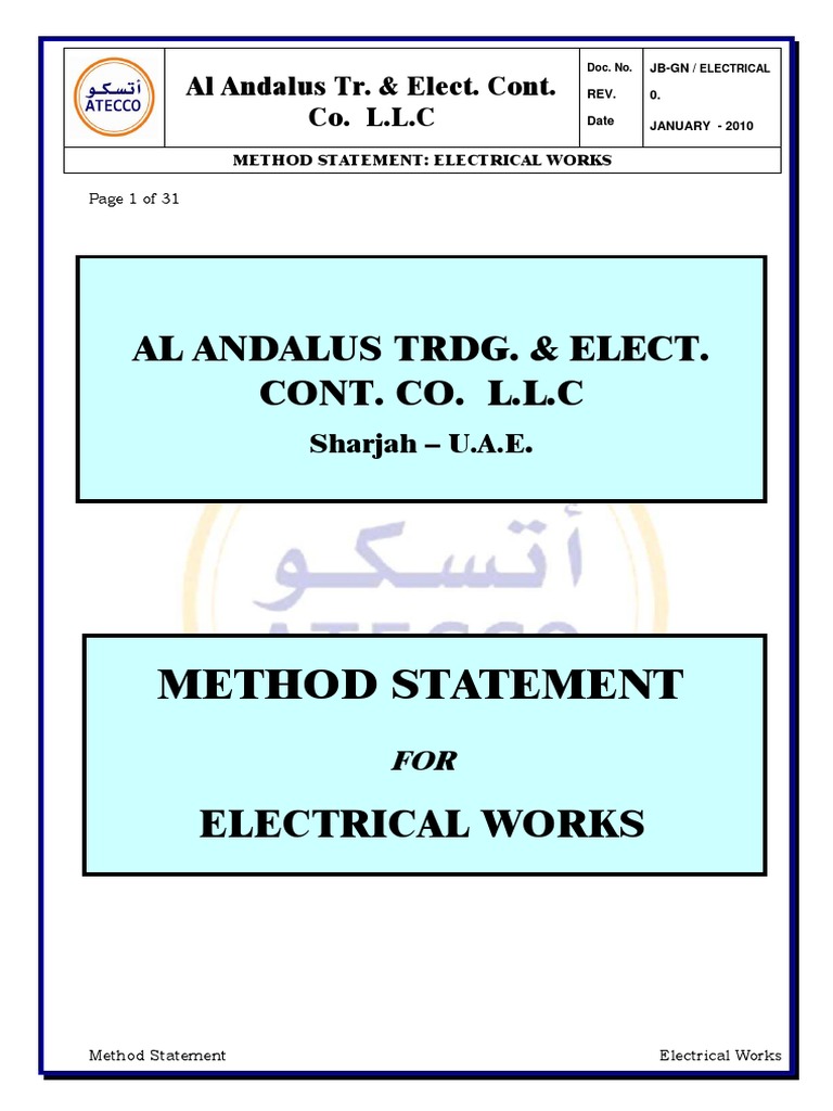 Method Statement For Electrical Works | PDF