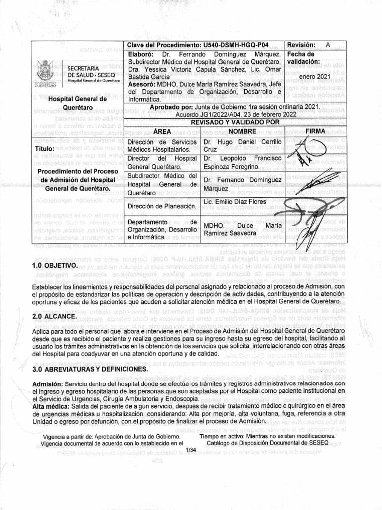 Procedimiento Del Proceso de Admisión Del HGQ | PDF