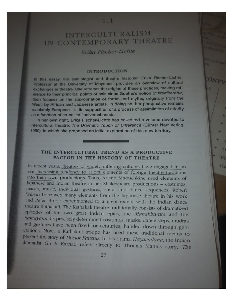 Erika Fischer-Lichte - Interculturalism in Contemporary Theatre | PDF
