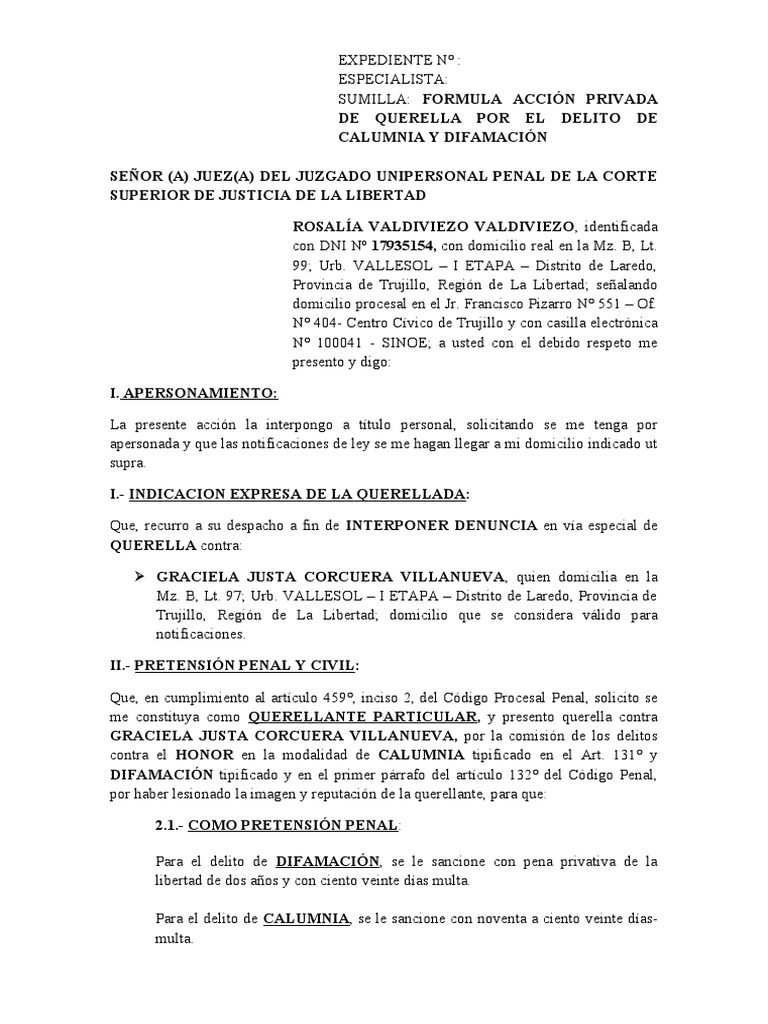 Querella Rosalía | PDF | Derecho penal | Queja