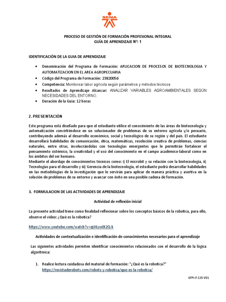 Guia - de - Aprendizaje - 01 | PDF | Robot | Robótica