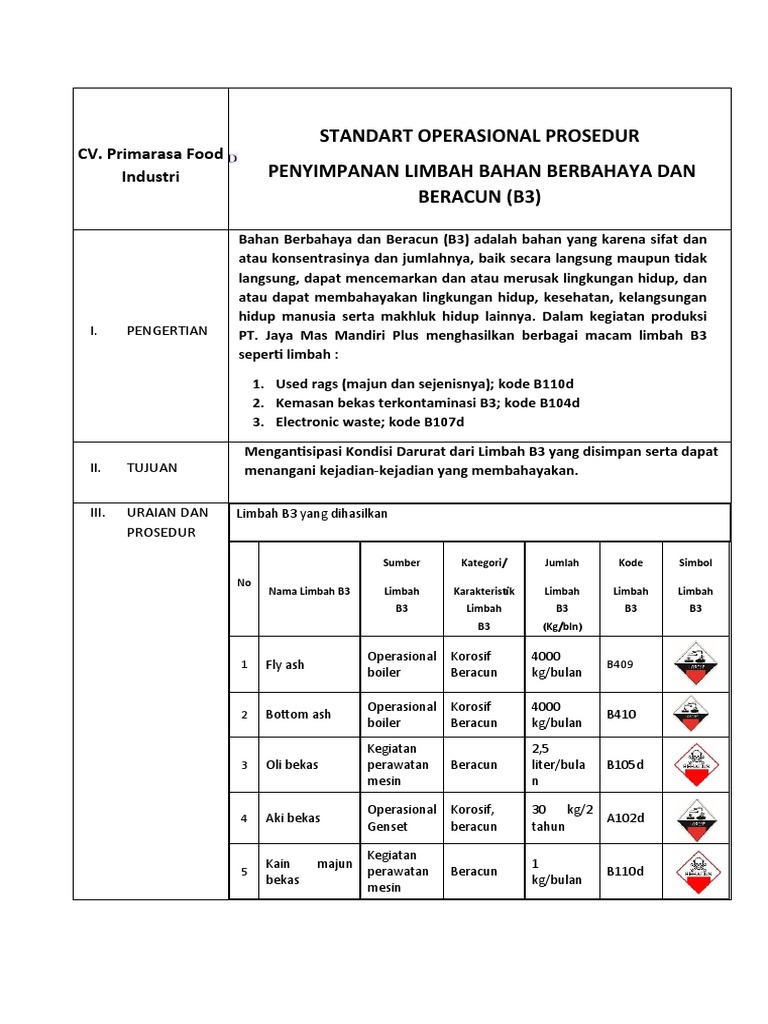 SOP Penyimpanan Limbah B3 | PDF