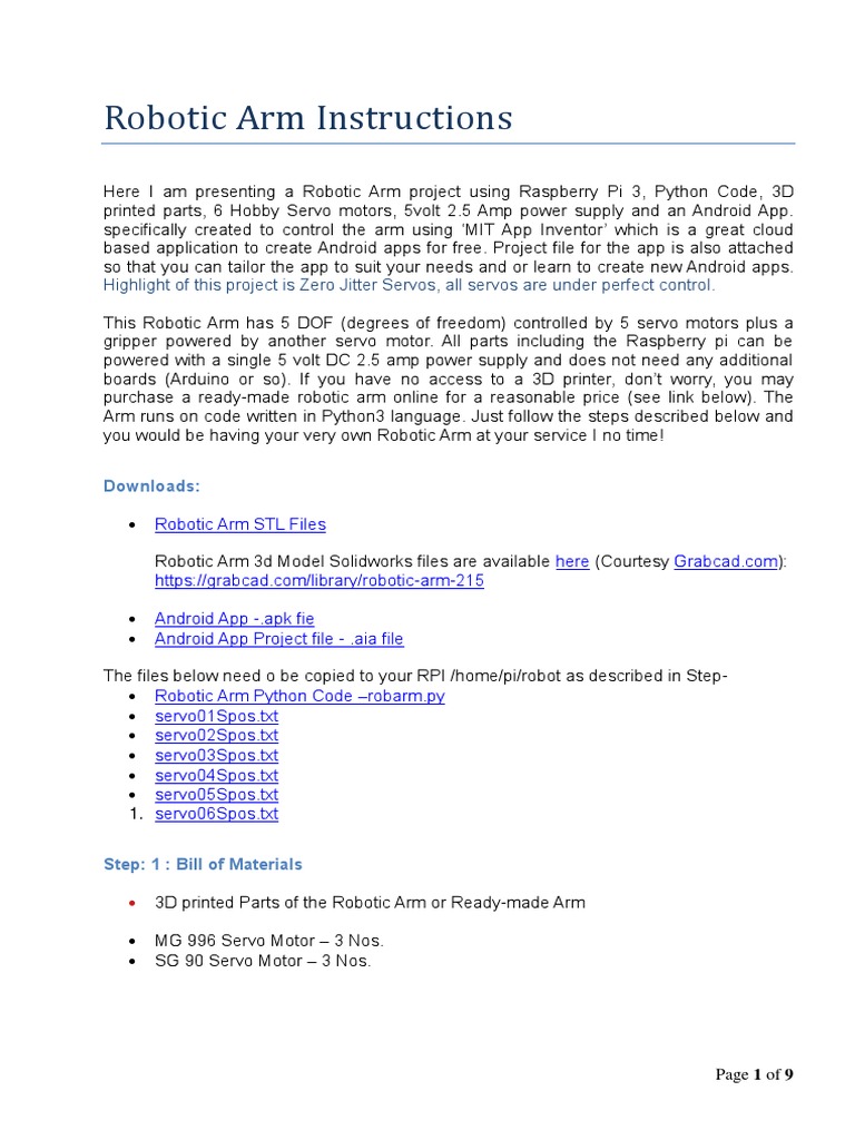 Robotic Arm Tutorial Word - Docx-Rev1 | PDF | Computing | Computer ...