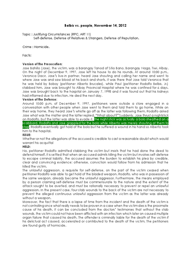 Belbis vs. People, November 14, 2012 | PDF | Burden Of Proof (Law ...