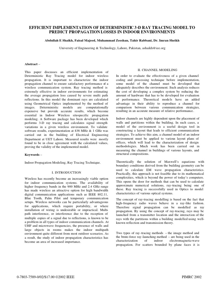 Efficient Implementation Of Deterministic 3 D Ray Tracing Model To