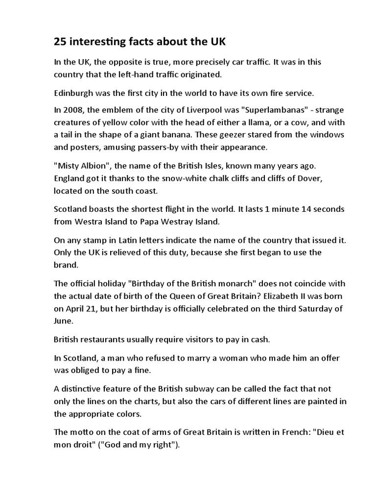 25 Interesting Facts About The UK | PDF | United Kingdom