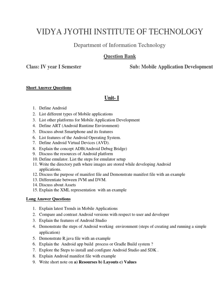 MAD-qb-2.5 Units For Mid 1 | PDF | Android (Operating System) | Mobile App