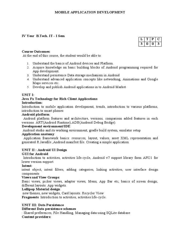 MAD Syllabus | PDF | Android (Operating System) | Mobile App