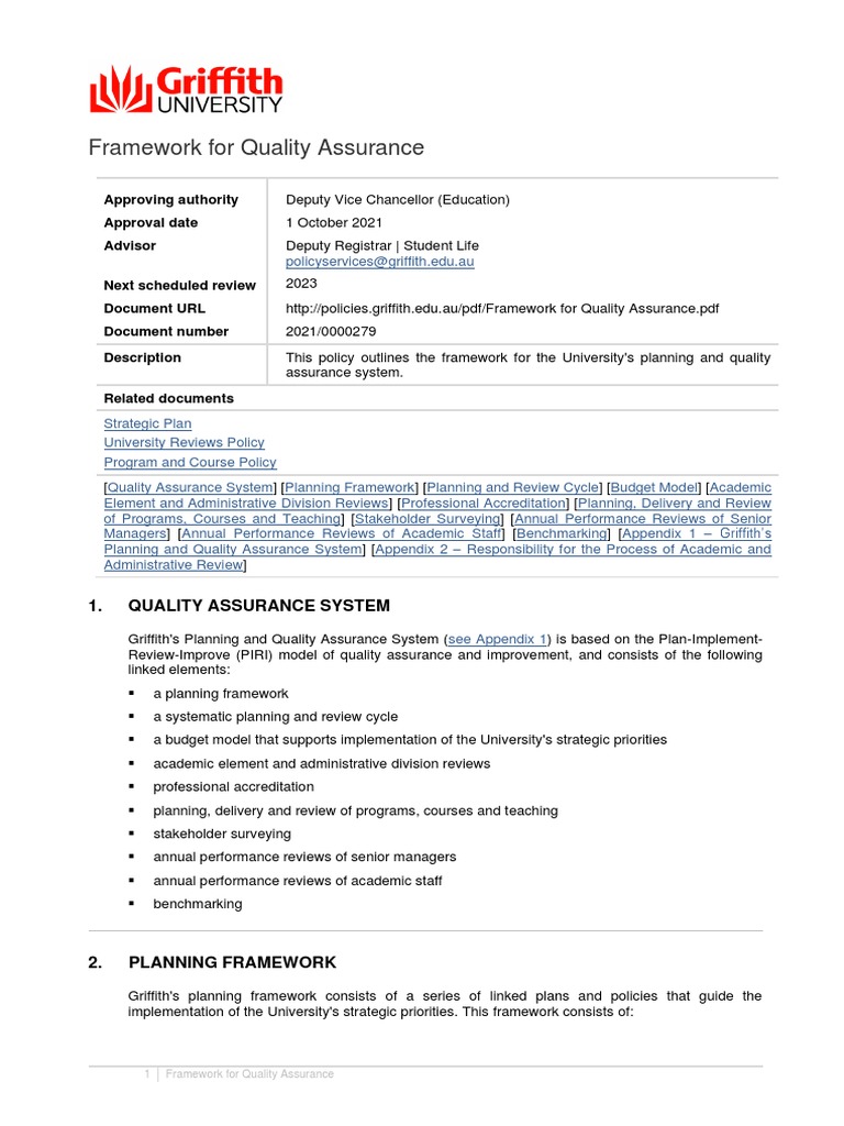 Quality Assurance Framework Overview | PDF | Strategic Planning ...