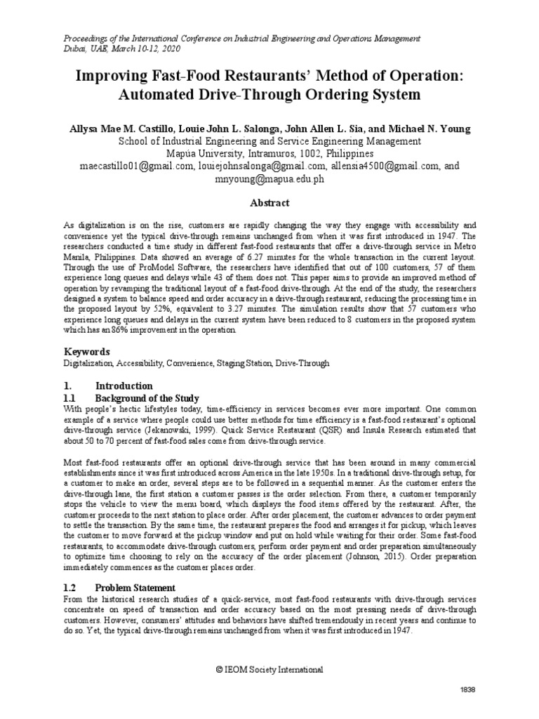 Improving Fast-Food Restaurants' Method of Operation: Automated Drive ...