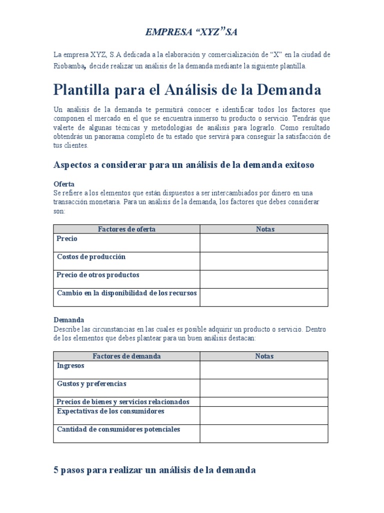 Plantilla para El Análisis de La Demanda..... | PDF | Marketing | Oferta (economía)
