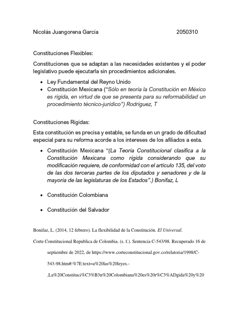 Comparativa: Constituciones Rígidas y Flexibles | PDF