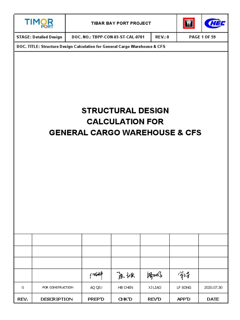 Structure Design Calculation For General Cargo Warehouse & CFS | PDF ...