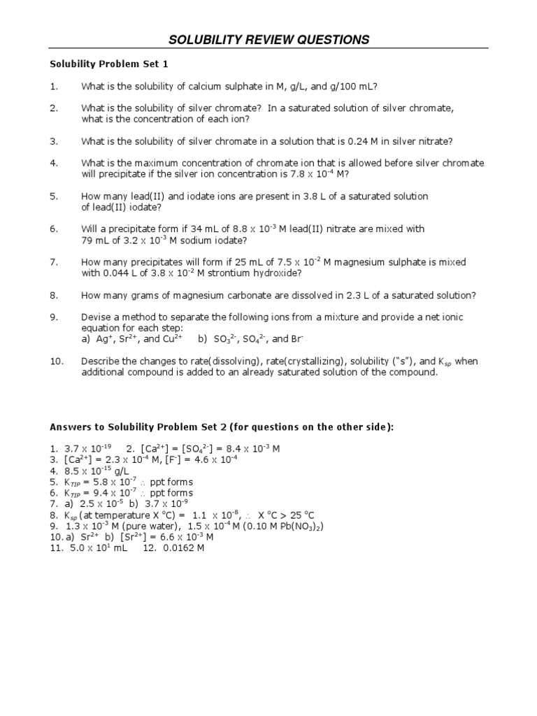 Solubility Question 2 | PDF | Solubility | Precipitation (Chemistry)