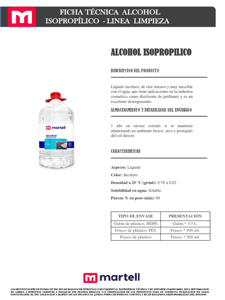 Hoja MSDS - Alcohol Isopropílico Martell | PDF | Agua | Solvente