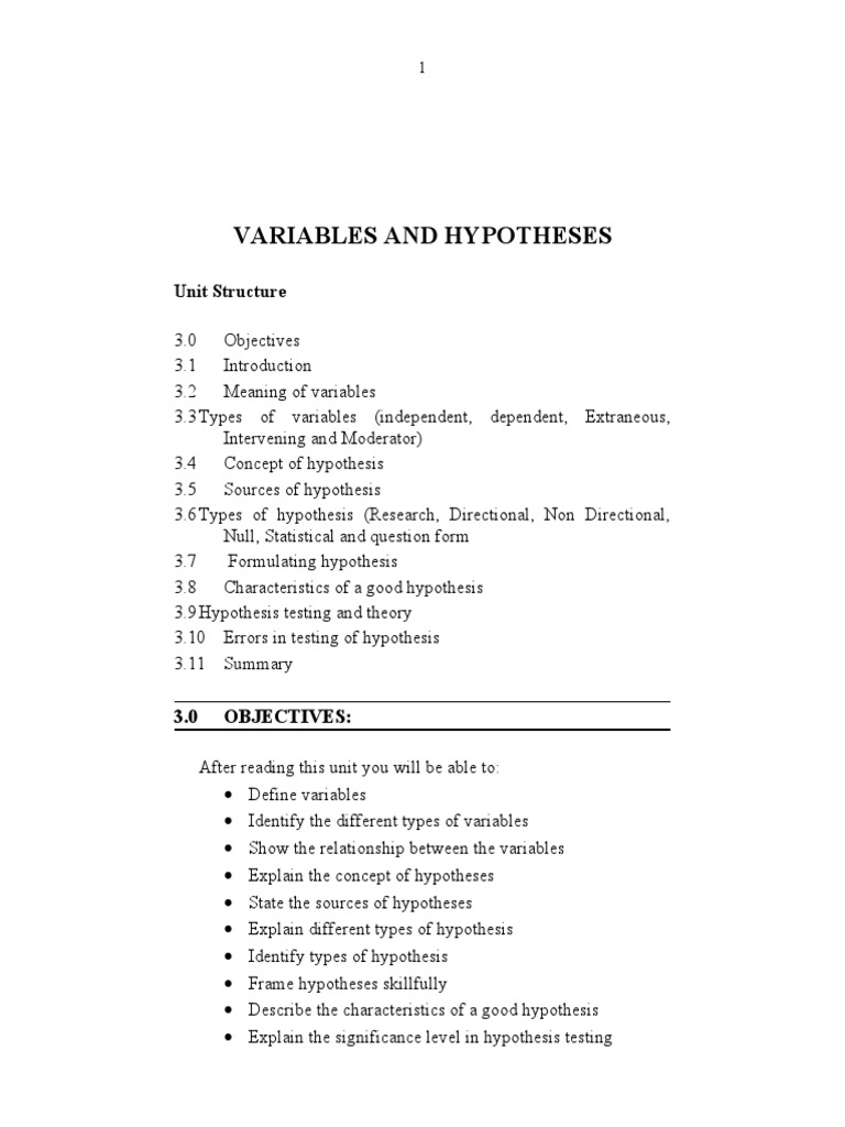 Hypothesis and Variable | PDF | Hypothesis | Type I And Type Ii Errors