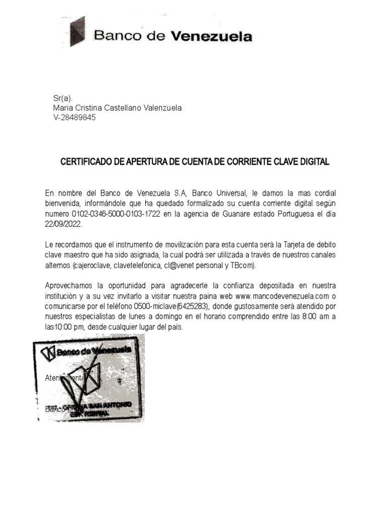 Certificado de Apertura de Cuenta de Ahorro Clave Digital | PDF