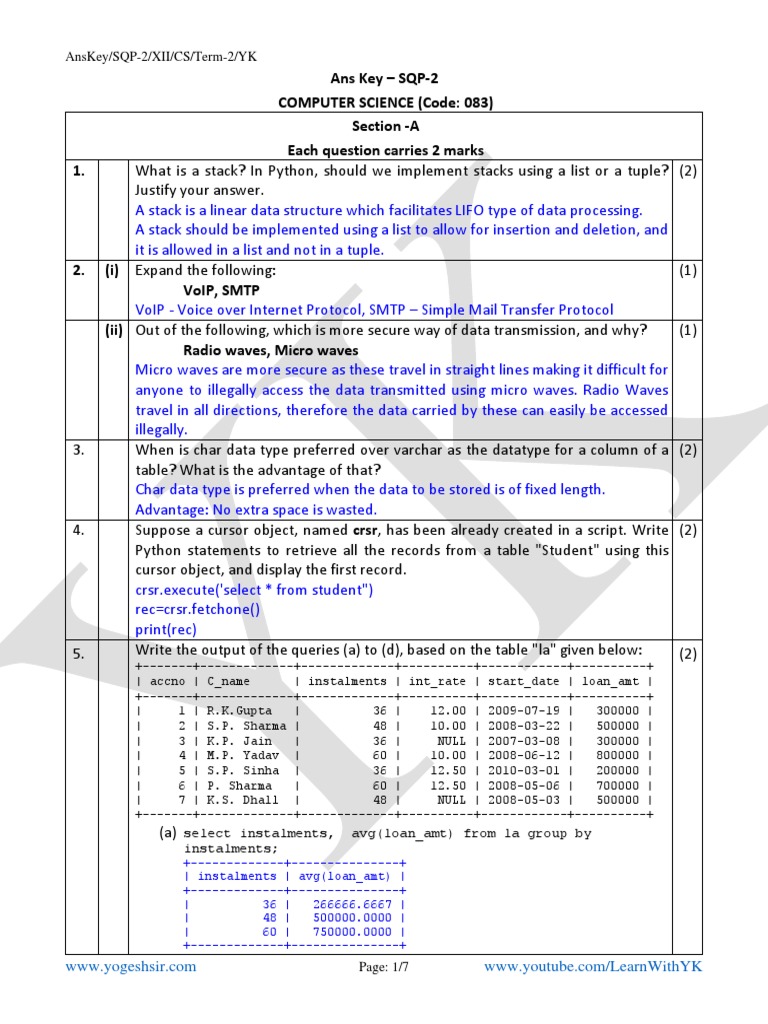AnsKey SQP2 CS XII T2 2022 YK | PDF | World Wide Web | Internet & Web
