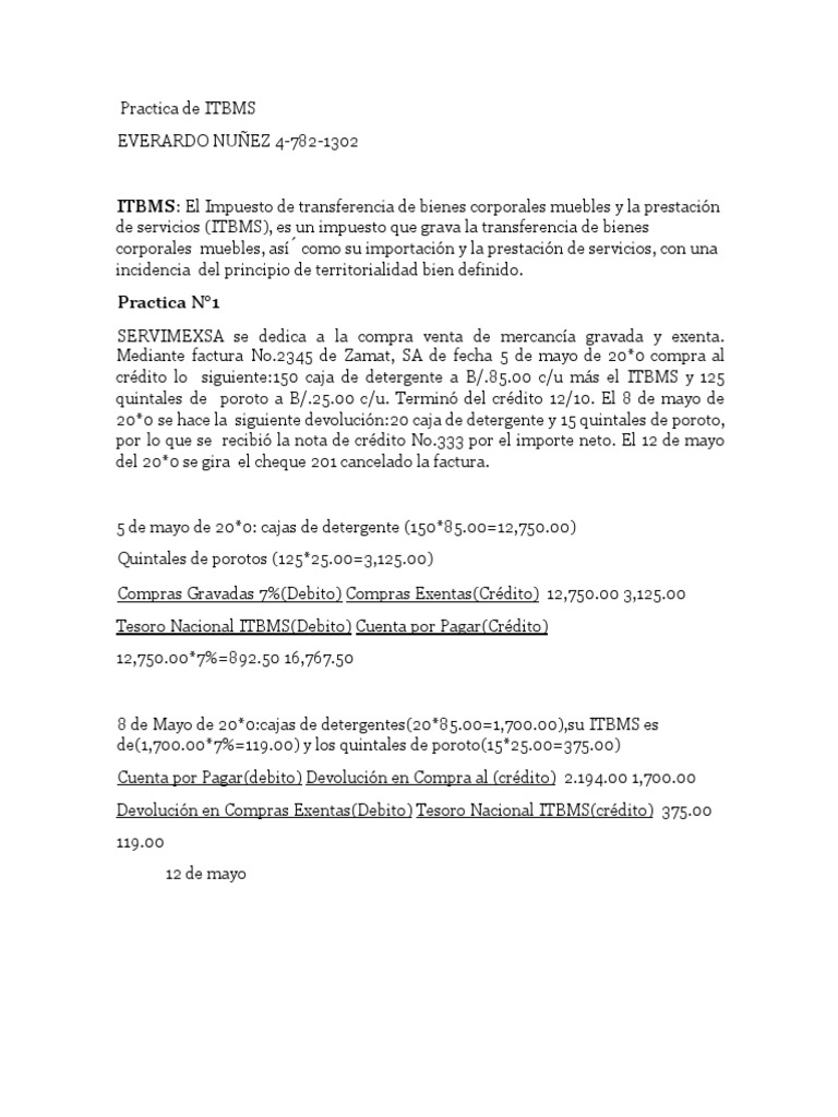 Práctica de ITBMS y Tesoro Nacional | PDF