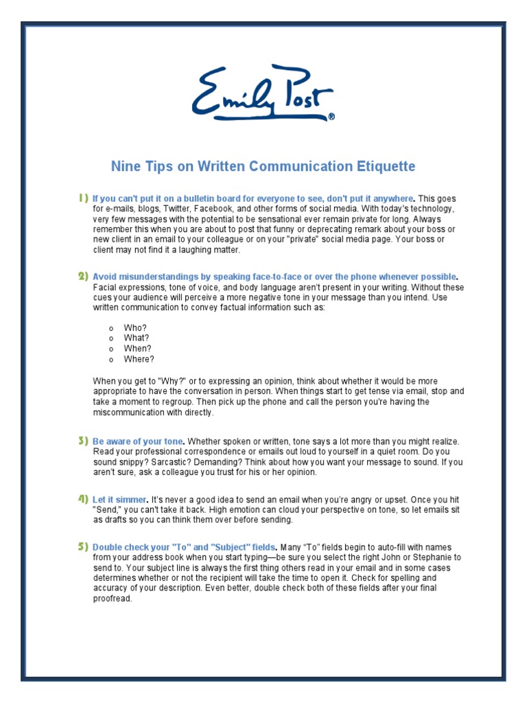Nine Tips for Improving Written Communication Etiquette and Avoiding ...