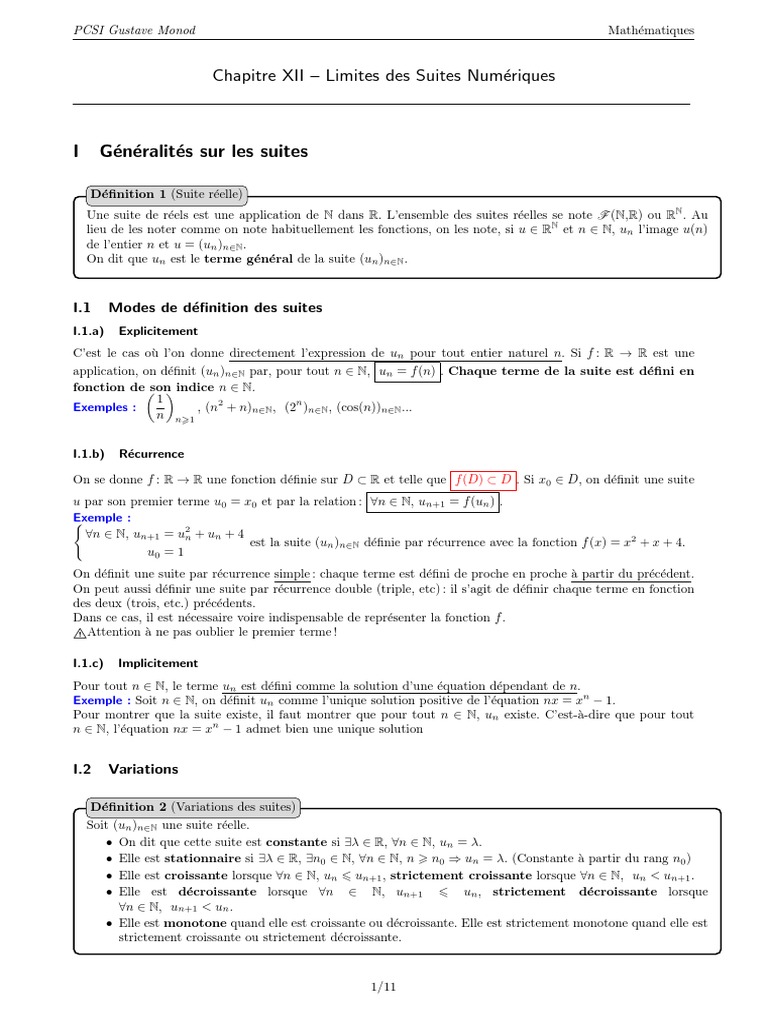 Cours 12 Suites | PDF | Limite (mathématiques) | Séquence