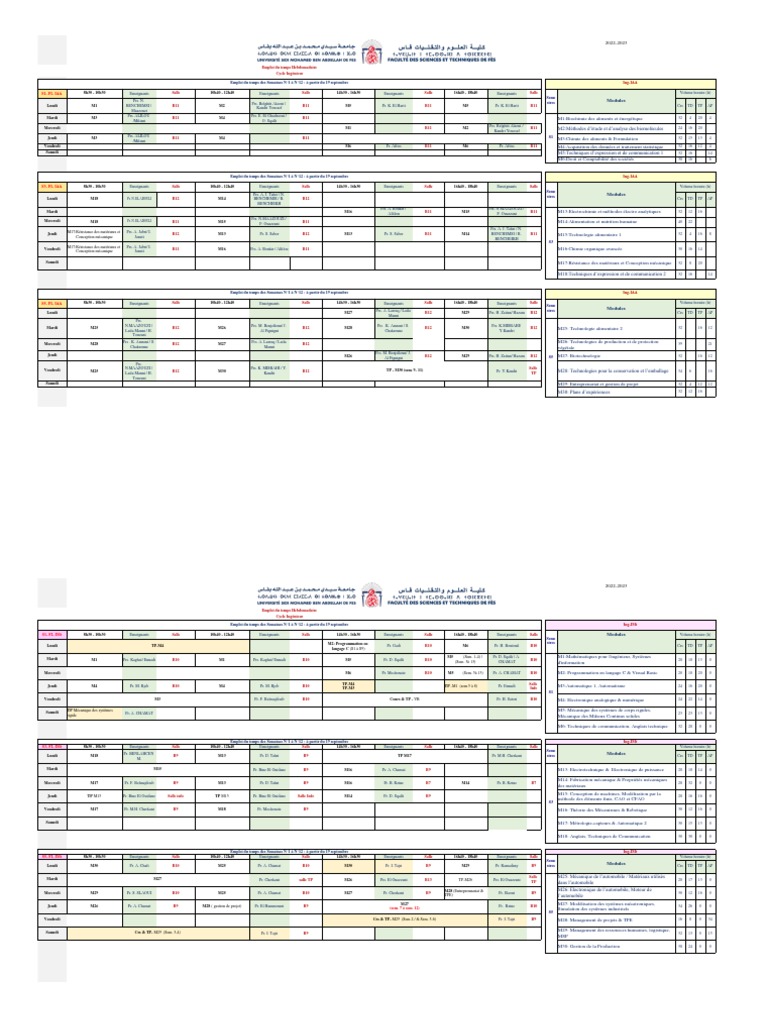 Emploi Du Temps Automne 2022 2023 ING S1 S3 S5 | PDF | Ingénierie