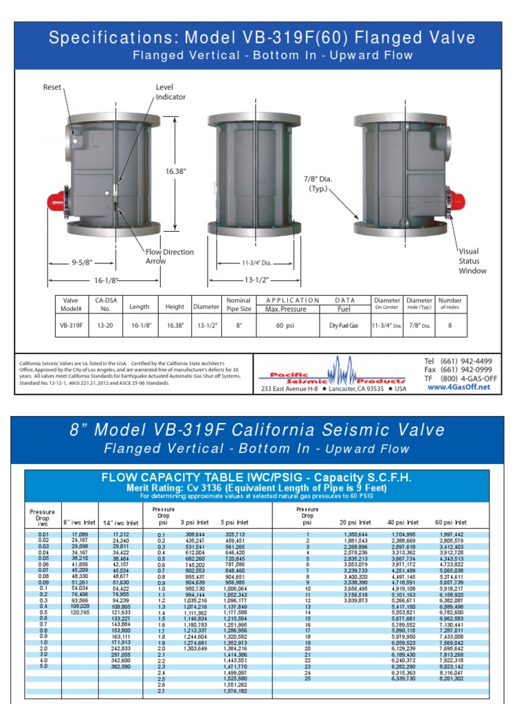 Valvula Sismica Vertical Entrada Inferiori Bridada Mod VB319F | PDF | Valve | Pressure